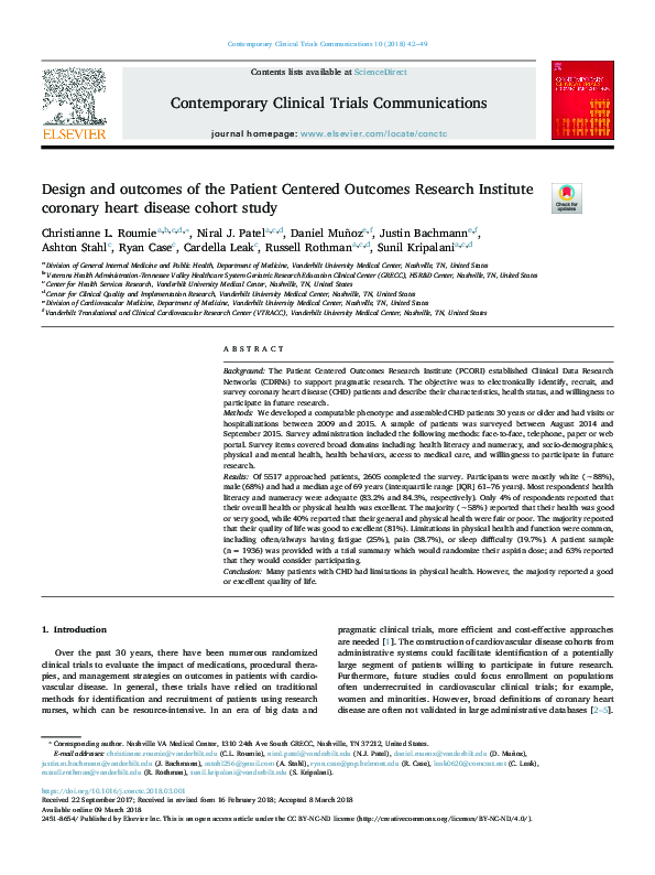 (PDF) Design and outcomes of the Patient Centered Outcomes Research ...