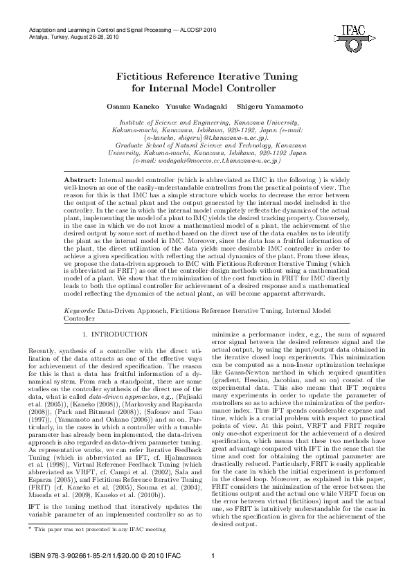 (PDF) Fictitious Reference Iterative Tuning for Internal Model Controller