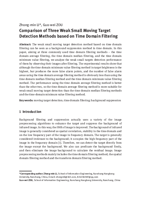 (PDF) Comparison of Three Weak Small Moving Target Detection Methods based on Time Domain Filtering