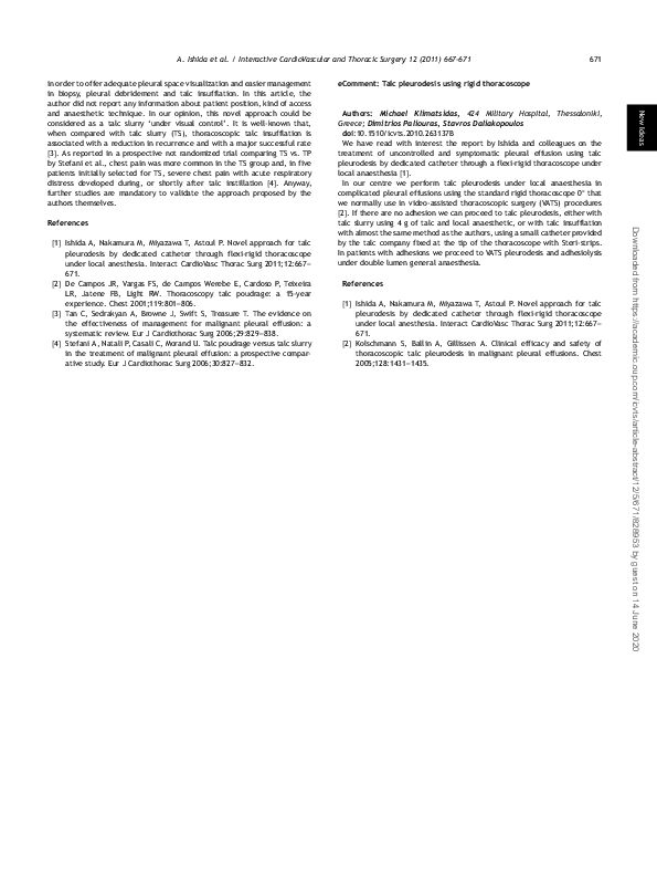 (PDF) Talc pleurodesis using rigid thoracoscope | Stavros Daliakopoulos ...
