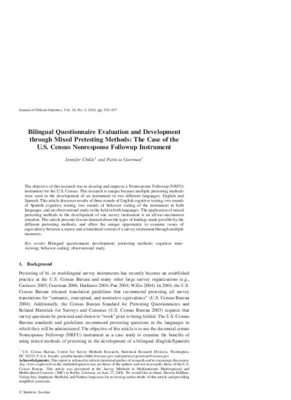 (PDF) Bilingual questionnaire evaluation and development through mixed ...