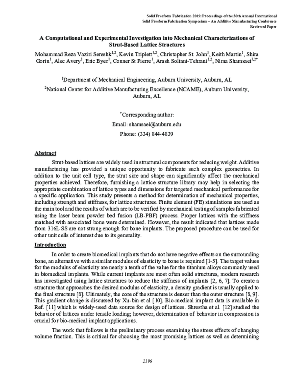 (PDF) Mechanical Properties of Strut-Based Lattices