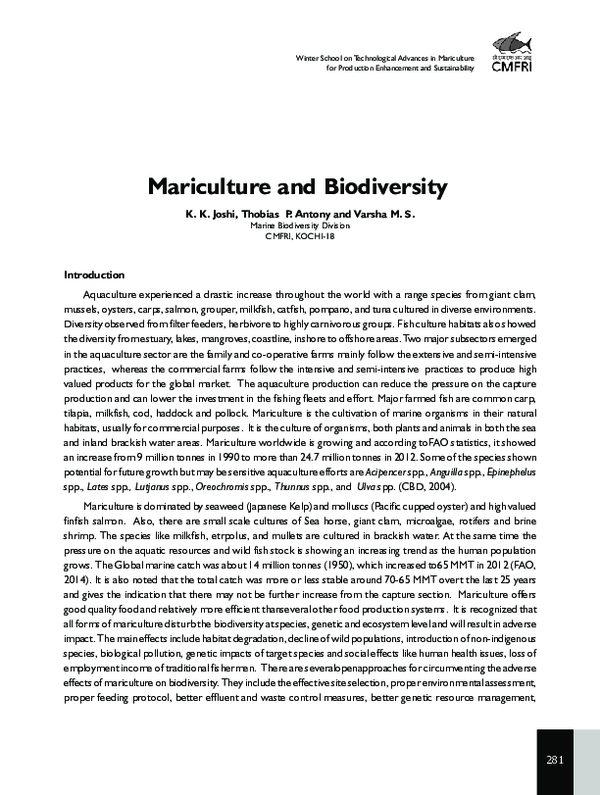 (PDF) Mariculture and Biodiversity