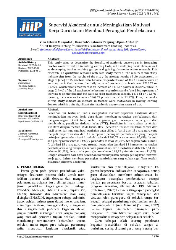 (PDF) Supervisi Akademik untuk Meningkatkan Motivasi Kerja Guru dalam Membuat Perangkat Pembelajaran