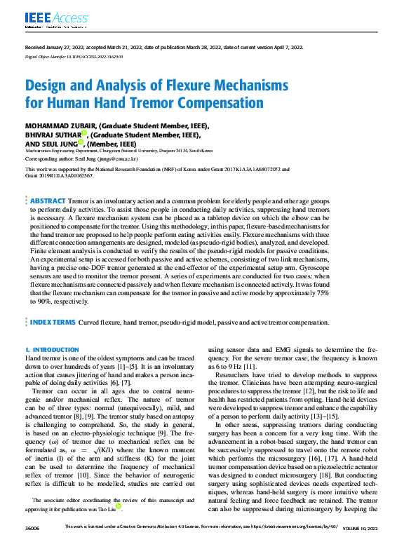 (PDF) Design and Analysis of Flexure Mechanisms for Human Hand Tremor Compensation | Bhivraj ...