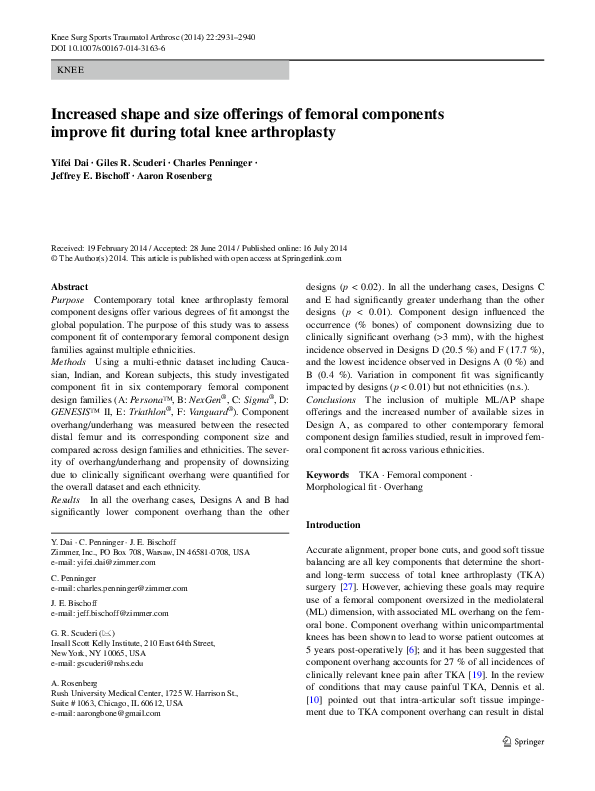 (PDF) Increased shape and size offerings of femoral components improve ...
