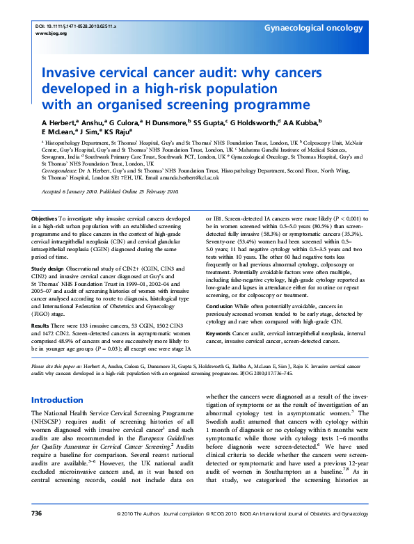 (PDF) Invasive cervical cancer audit: why cancers developed in a high ...