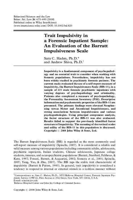 (PDF) Trait impulsivity in a forensic inpatient sample: An evaluation ...