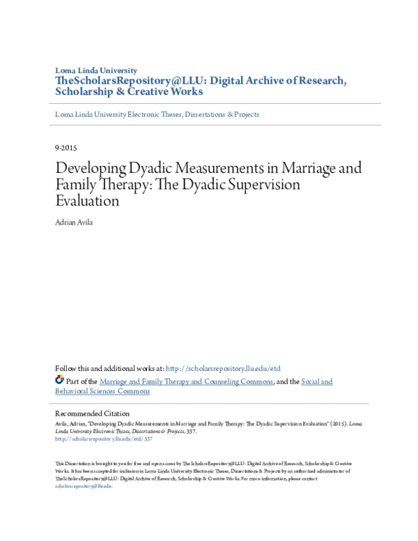 (PDF) Developing Dyadic Measurements in Marriage and Family Therapy ...