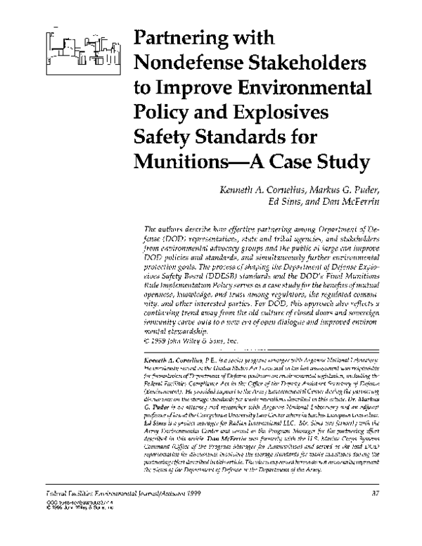 (PDF) Partnering with nondefense stakeholders to improve environmental policy and explosives ...