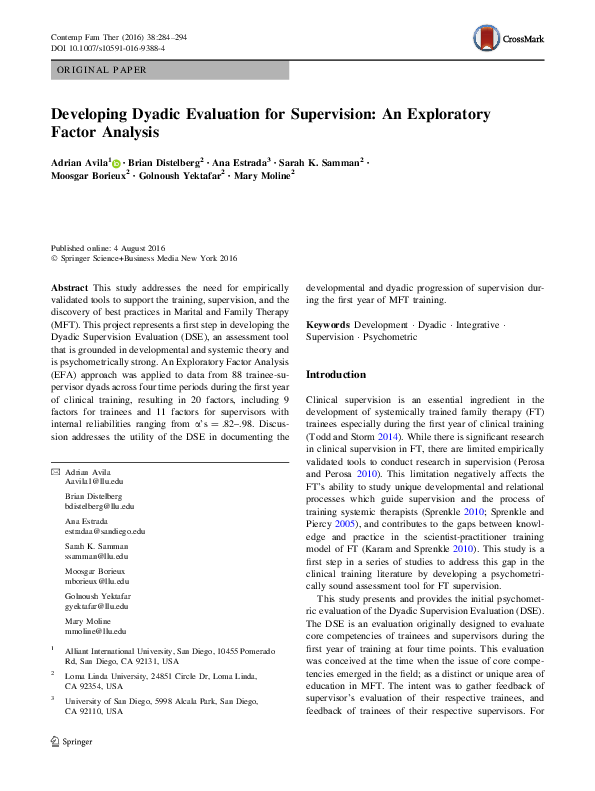 (PDF) Developing Dyadic Evaluation for Supervision: An Exploratory Factor Analysis