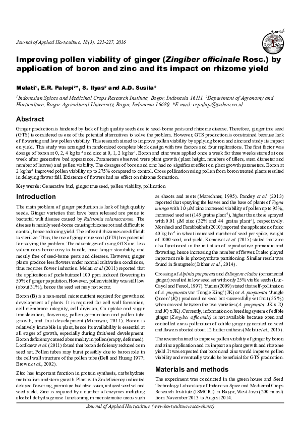 (PDF) Improving pollen viability of ginger (Zingiber officinale Rosc ...
