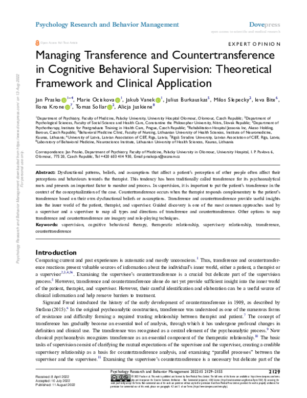 (PDF) Managing Transference and Countertransference in Cognitive Behavioral Supervision ...