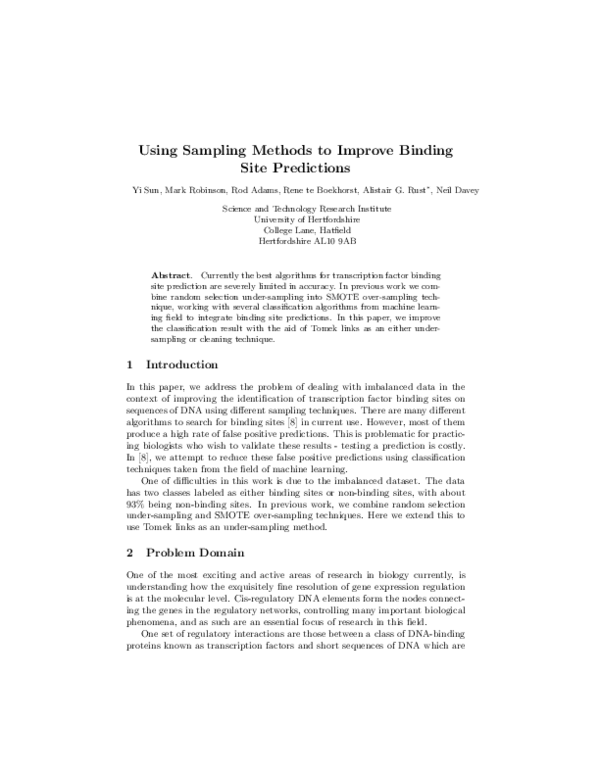 (PDF) Using sampling methods to improve binding site predictions