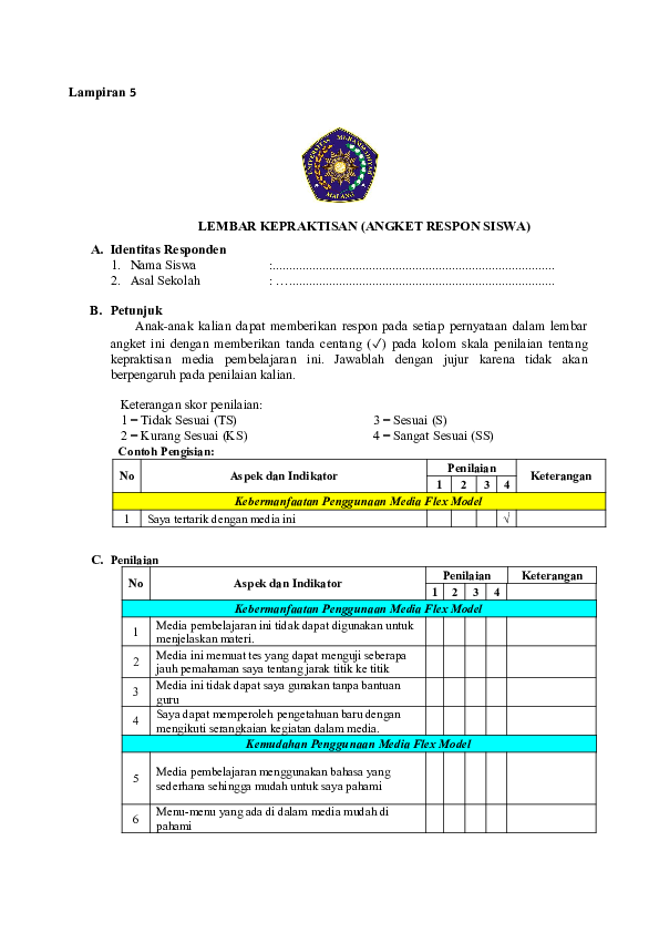 (DOC) Instrumen Kepraktisan Media: Lembar Angket Respon Siswa
