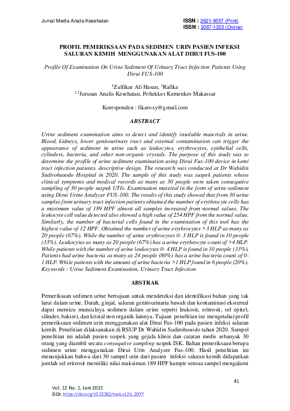 (PDF) Profil Pemeriksaan Pada Sedimen Urin Pasien Infeksi Saluran Kemih ...