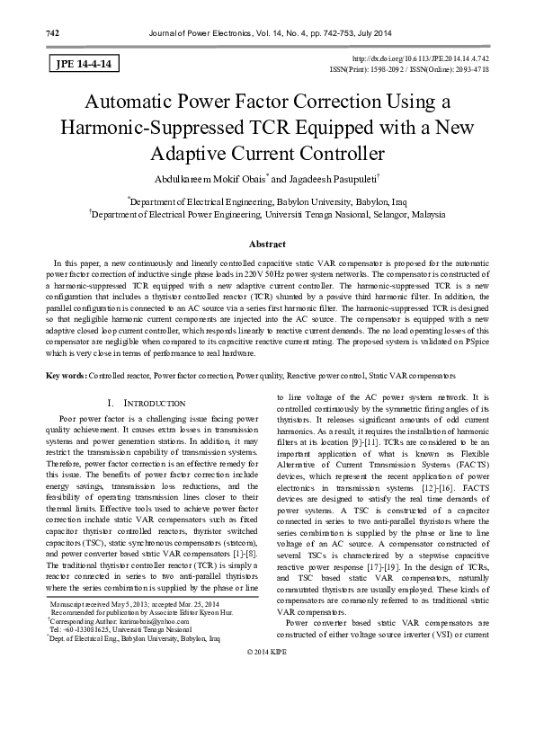 (PDF) Automatic Power Factor Correction Using a Harmonic-Suppressed TCR Equipped with a New ...