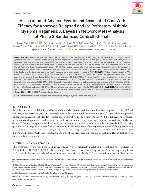 (PDF) Association of adverse events and associated cost with efficacy for approved relapsed and ...