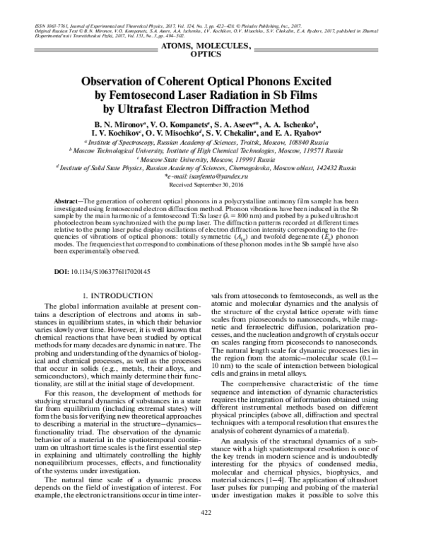 (PDF) Observation of coherent optical phonons excited by femtosecond laser radiation in Sb films ...