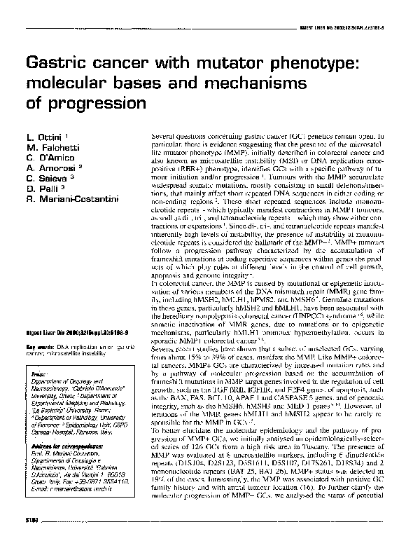 (PDF) Gastric cancer with mutator phenotype: molecular bases and mechanisms of progression