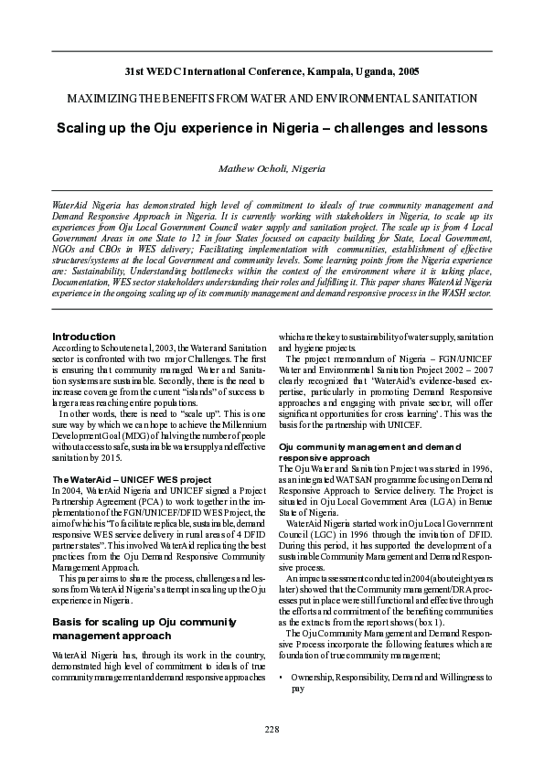 (PDF) Scaling up the Oju experience in Nigeria - challenges and lessons