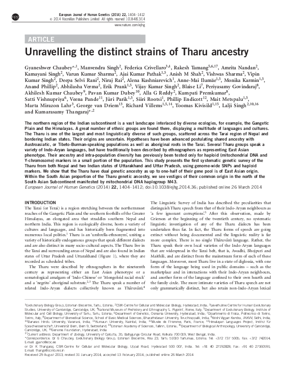 (PDF) Unravelling the distinct strains of Tharu ancestry