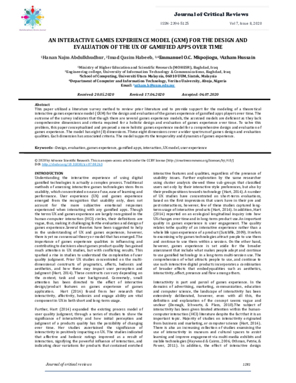 Pdf An Interactive Games Experience Model Gxm For The Design And Evaluation Of The Ux Of