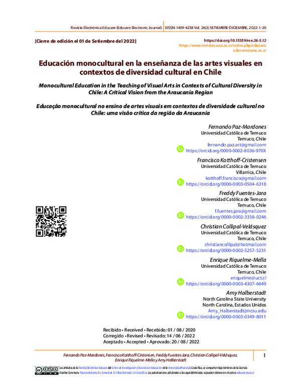 (PDF) Educación monocultural en la enseñanza de las artes visuales en ...