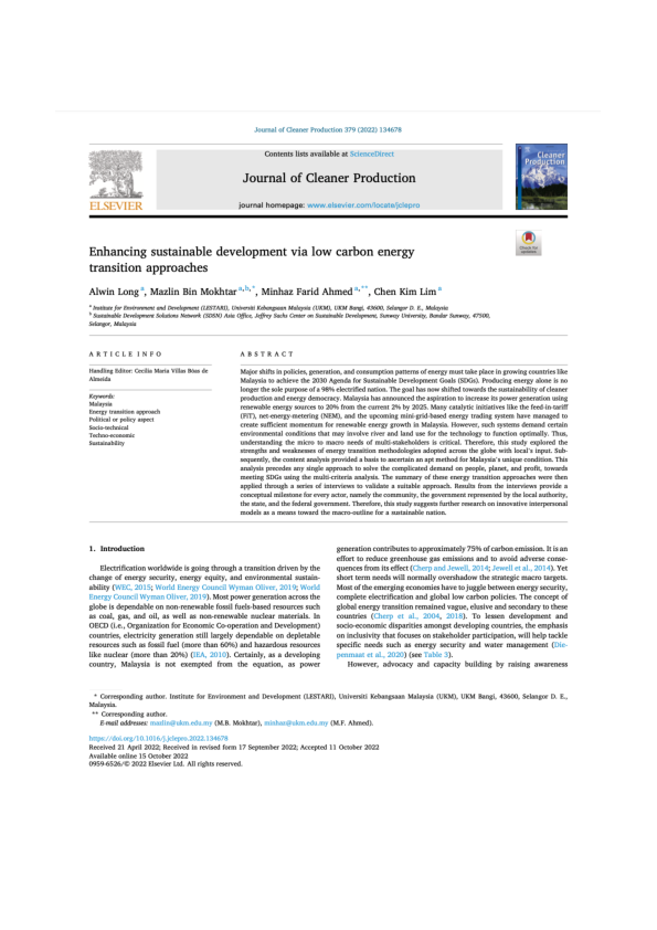 (PDF) Enhancing Sustainable development via low carbon energy transition approaches | Alwin Long ...
