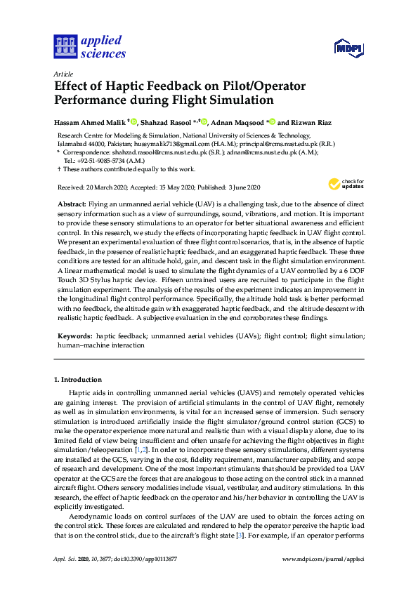 (PDF) Effect of Haptic Feedback on Pilot/Operator Performance During ...