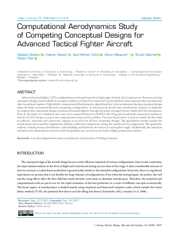 (PDF) Computational Aerodynamics Study of Competing Conceptual Designs for Advanced Tactical ...