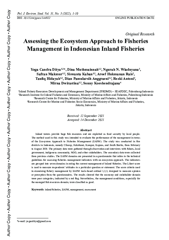 (PDF) Assessing the Ecosystem Approach to Fisheries Management in Indonesian Inland Fisheries