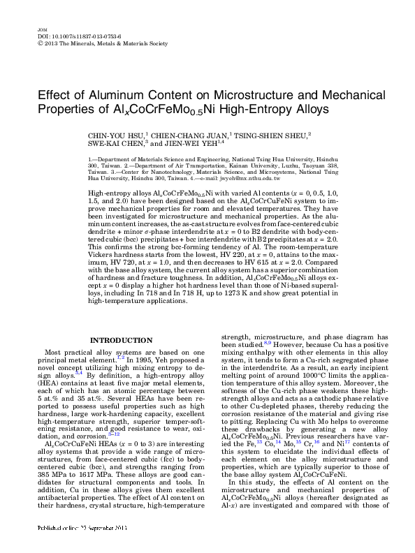 (PDF) Aluminum's Impact on High-Entropy Alloys