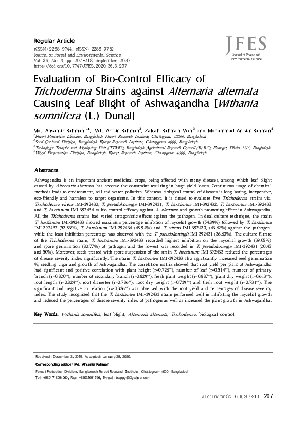 Pdf Evaluation Of Bio Control Efficacy Of Trichoderma Strains Against Alternaria Alternata