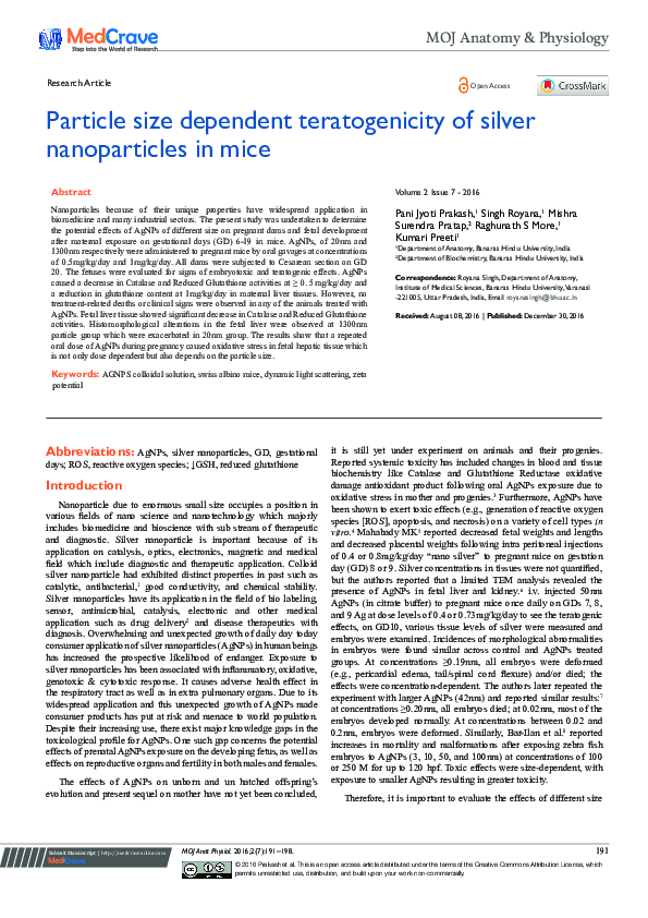 (PDF) Particle Size Dependent Teratogenicity of Silver Nanoparticles in ...