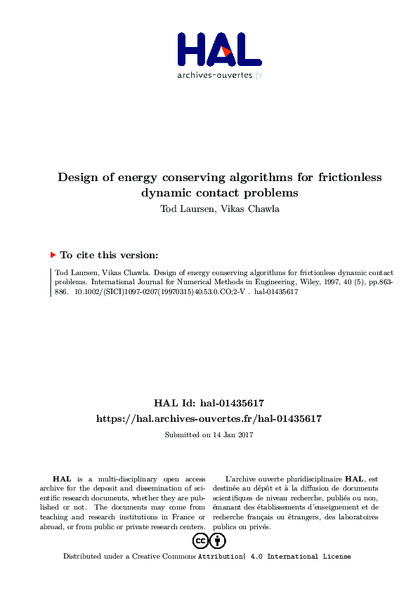 (PDF) Design of Energy Conserving Algorithms for Frictionless Dynamic ...