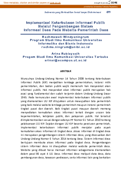 (PDF) Implementasi Keterbukaan Informasi Publik Melalui Pengembangan Sistem Informasi Desa Pada ...