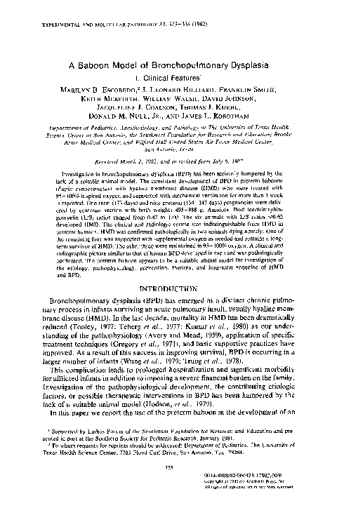(PDF) A baboon model of bronchopulmonary dysplasia | Keith Meredith ...