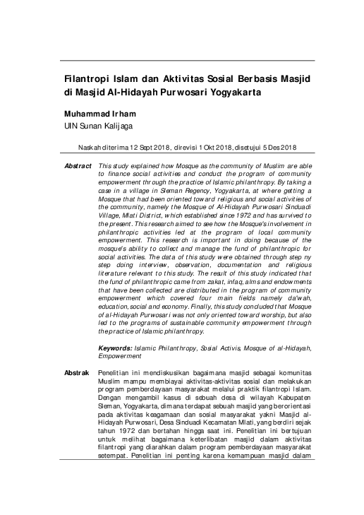 (PDF) Filantropi Islam dan Aktivitas Sosial Berbasis Masjid di Masjid ...
