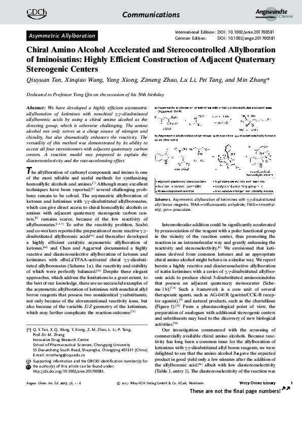 (PDF) Chiral Amino Alcohol Accelerated and Stereocontrolled ...