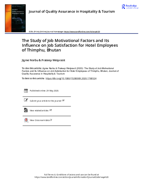 (PDF) The Study of Job Motivational Factors and Its Influence on Job ...