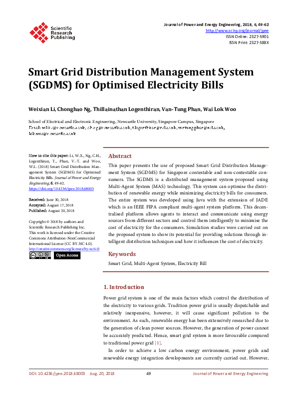 (PDF) Smart Grid Distribution Management System (SGDMS) for Optimised Electricity Bills