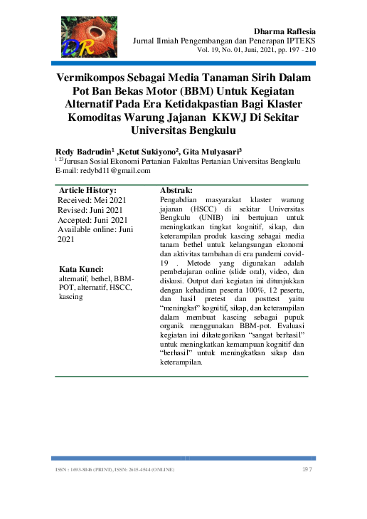 (PDF) Vermikompos Sebagai Media Tanaman Sirih Dalam Pot Ban Bekas Motor ...