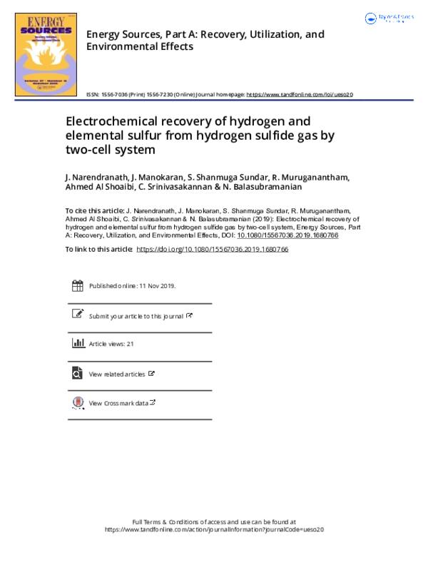 (PDF) Electrochemical recovery of hydrogen and elemental sulfur from ...