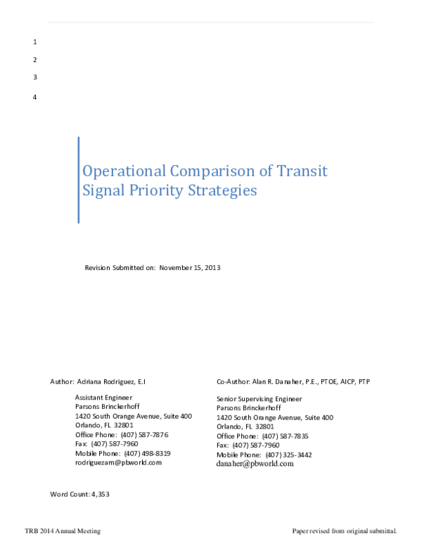 (PDF) Operational Comparison of Transit Signal Priority Strategies