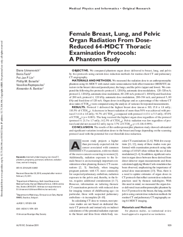 (PDF) Female Breast, Lung, and Pelvic Organ Radiation From Dose-Reduced 64-MDCT Thoracic ...