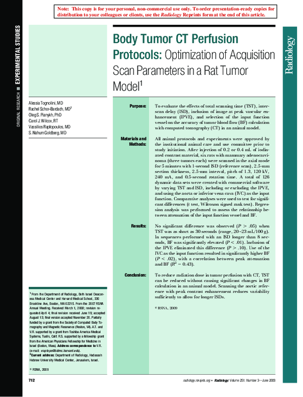 (PDF) Body Tumor CT Perfusion Protocols: Optimization of Acquisition Scan Parameters in a Rat ...