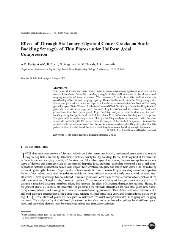 (PDF) Effect of Through Stationary Edge and Center Cracks on Static ...