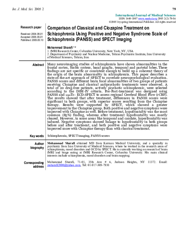 (PDF) Comparison of Classical and Clozapine Treatment on Schizophrenia ...