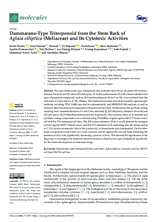 (PDF) Dammarane-Type Triterpenoid from the Stem Bark of Aglaia ...